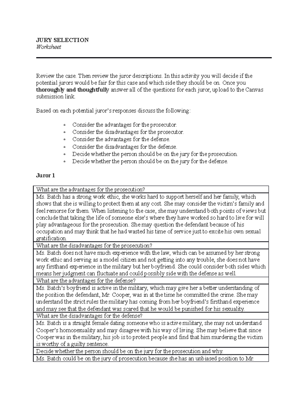 Jury Selection Activity - Worksheet - JURY SELECTION Worksheet Review ...