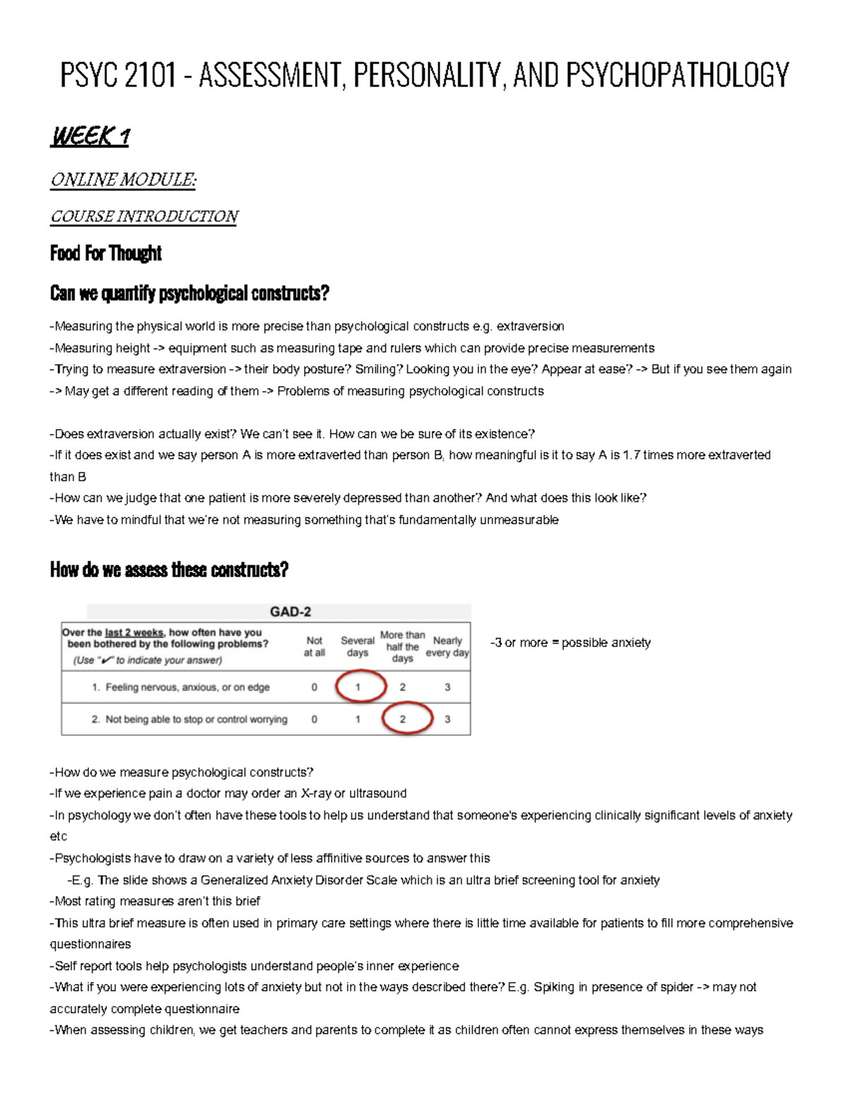 PSYC 2101 Notes - All Lectures - PSYC 2101 - ASSESSMENT, PERSONALITY ...
