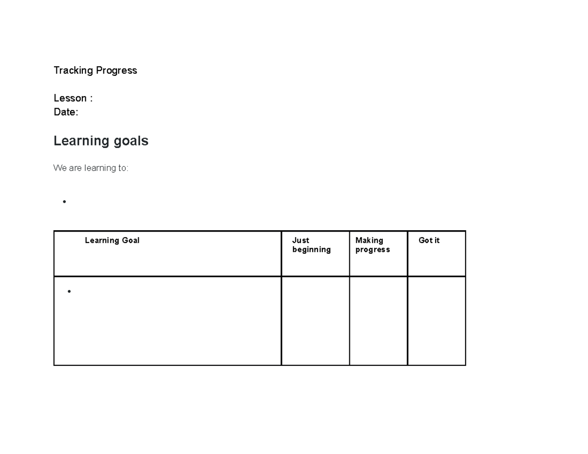 4 - nmmhvvbmvh - Tracking Progress Lesson : Date: Learning goals We are ...
