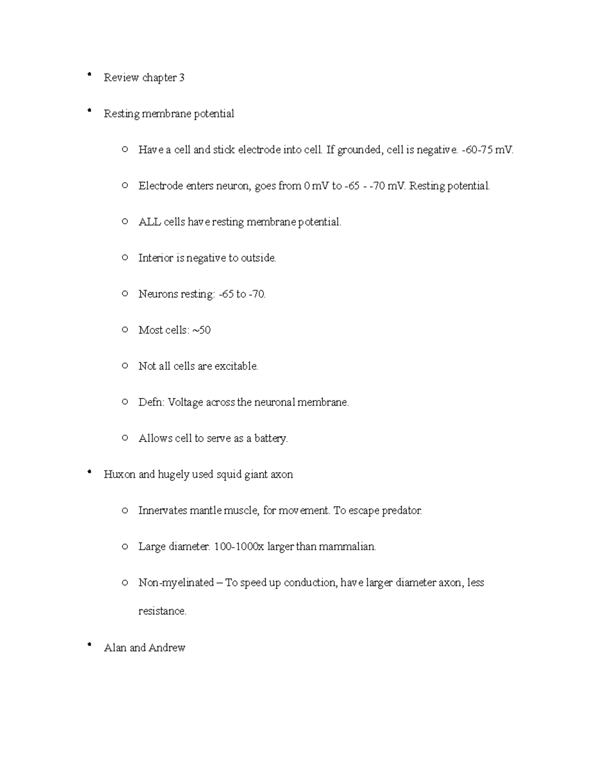 Lecture 4 - The resting neuron, taught by Dr. Geddes. - • Review ...