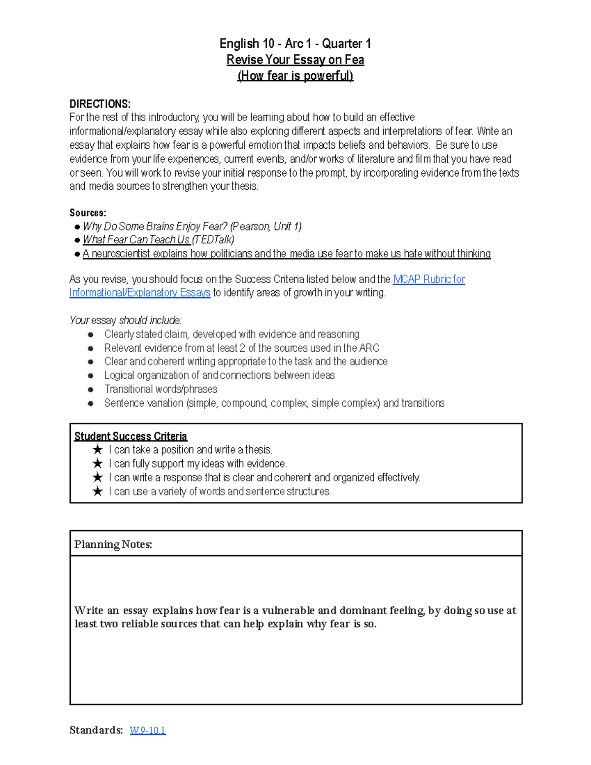 - Copy of ELA 10-Q1-ARC1 Revision Prompt -2020 2021 - English 10 - Arc ...