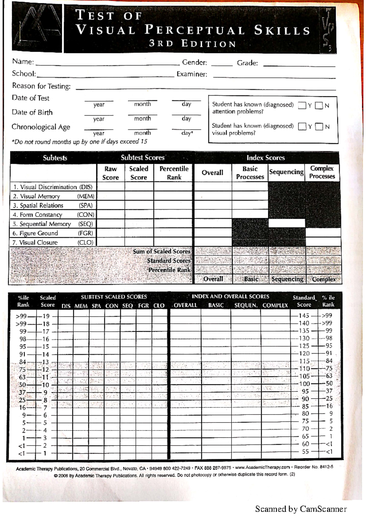 TVPS-3 Scoring sheet - Standardized test - TEST OF VISUAL PERCEPTUAL ...
