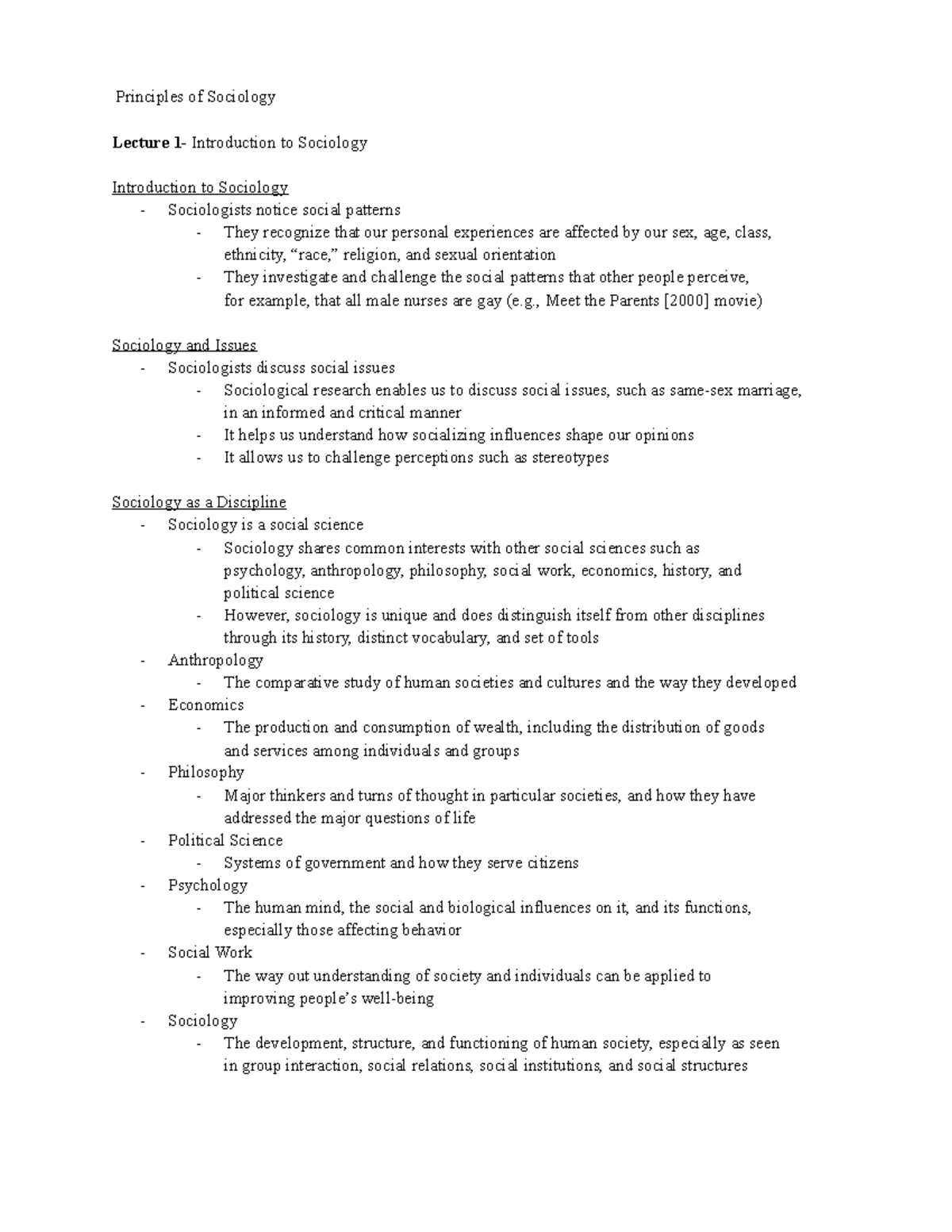 Principles of Sociology - Principles of Sociology Lecture 1- Introduction to Sociology ...