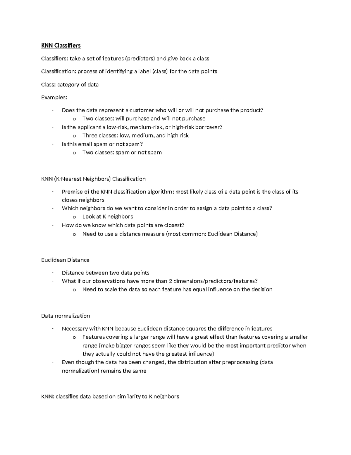 Knn Classifiers Exam 2 Notes Knn Classifiers Classifiers Take A