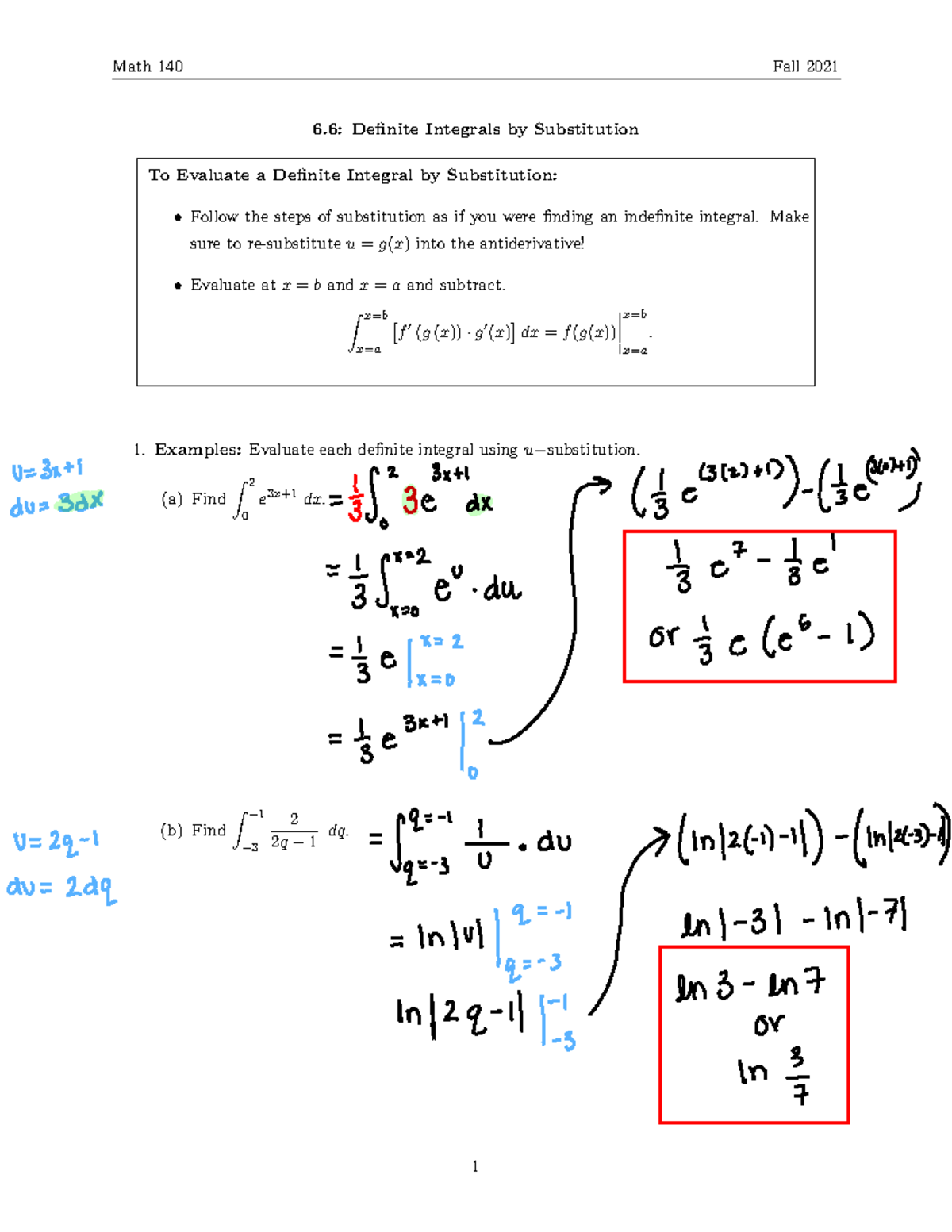 6.6b (part two)lecture notes - Math 140 Fall 2021 6: Definite Integrals ...