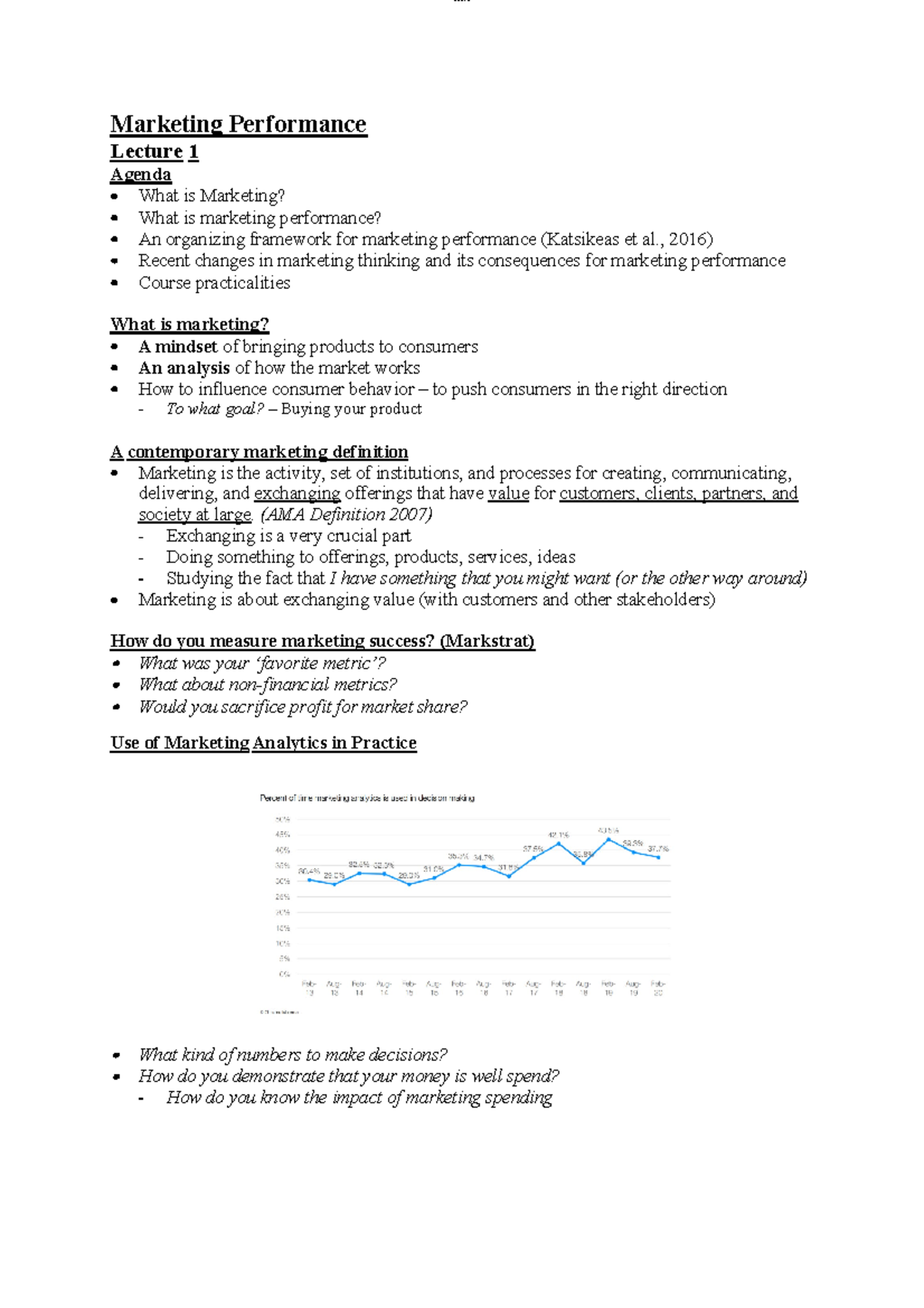 Marketing Performance-Lecture 1 notes and slides - Marketing ...