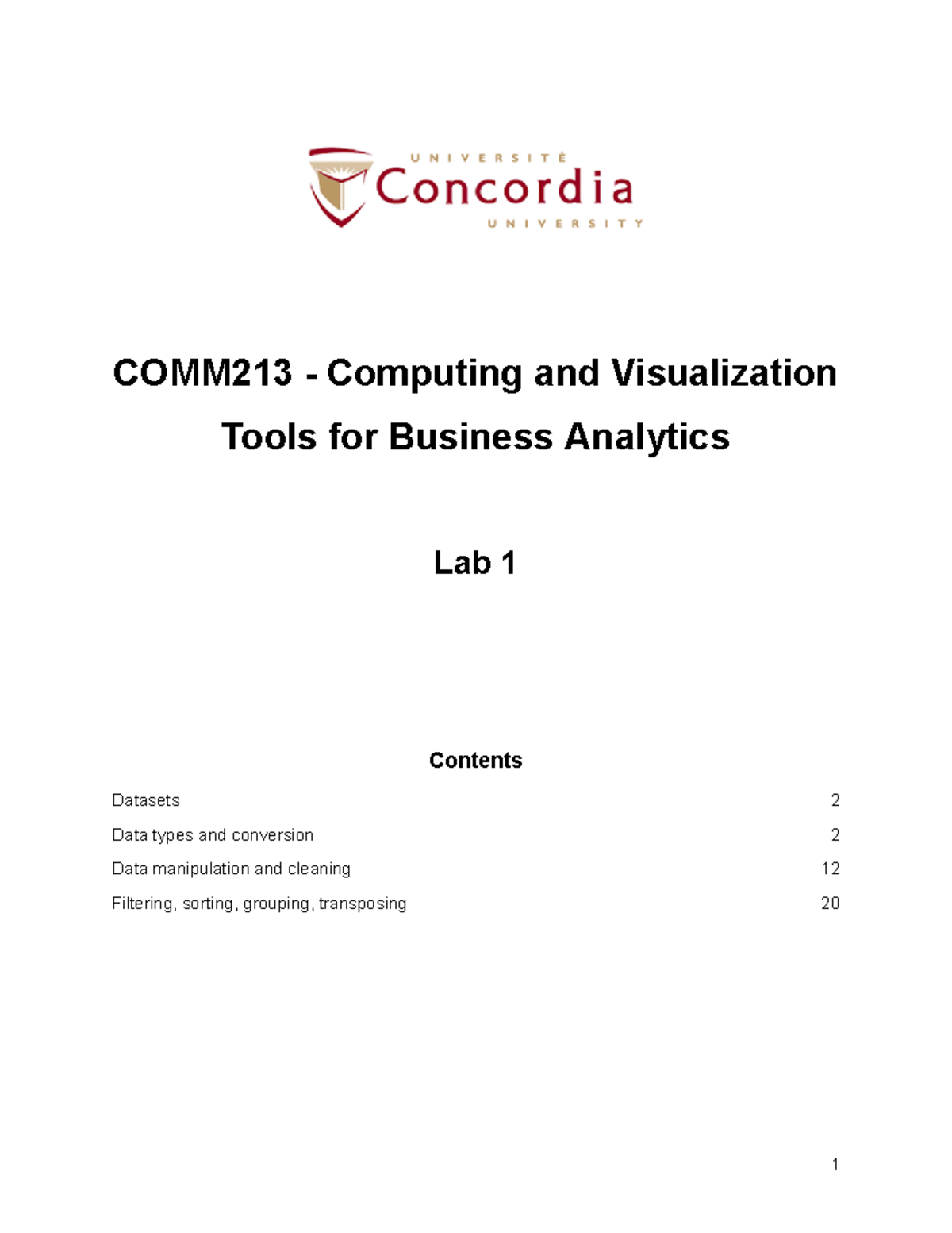 COMM213 - Lab 1 notes - B - COMM213 - Computing and Visualization Tools ...