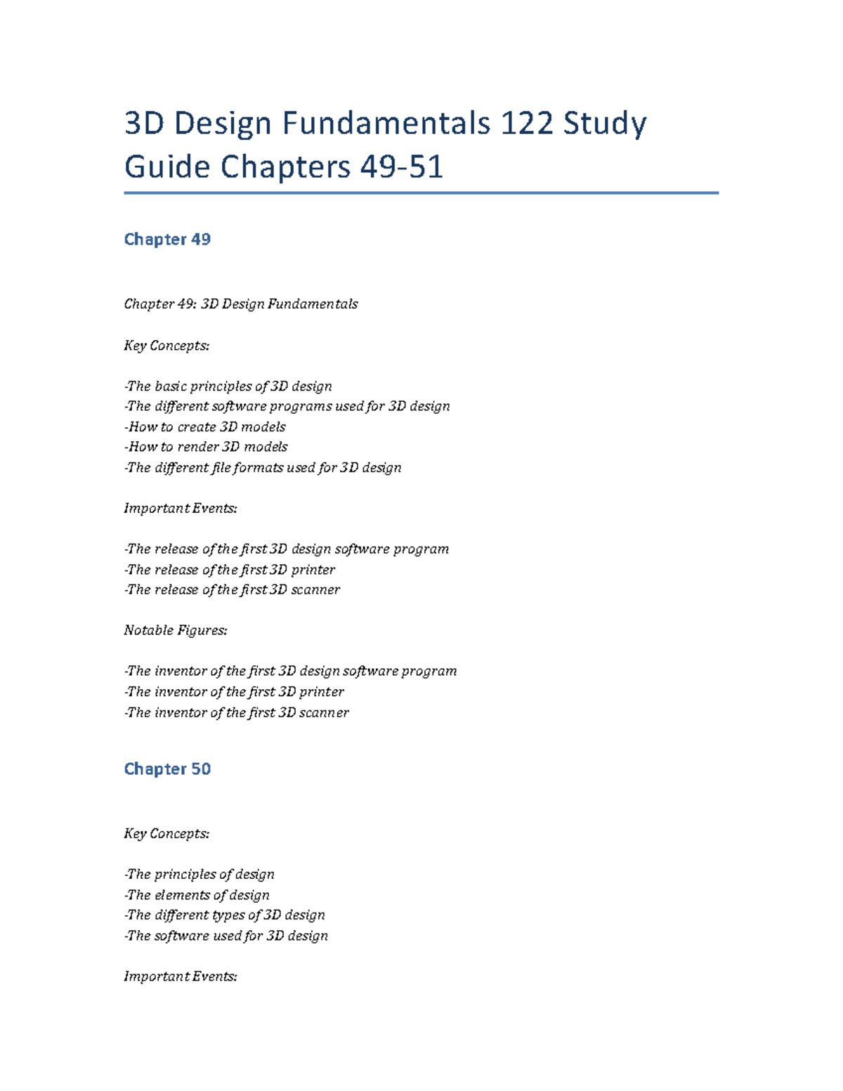 3D Design Fundamentals 122 Study Guide Chapters 49-51 - 3D Design ...
