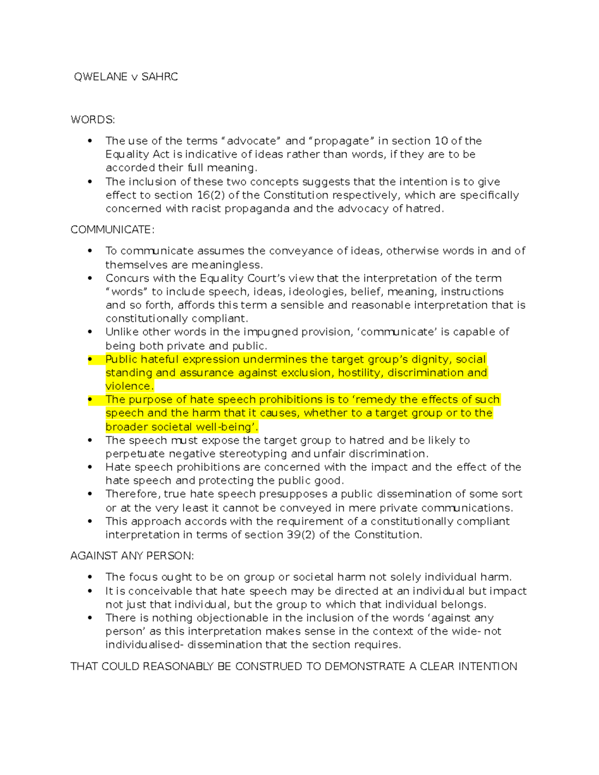 Qwelane v Sahrc - Summary law of delict - QWELANE v SAHRC WORDS: The ...