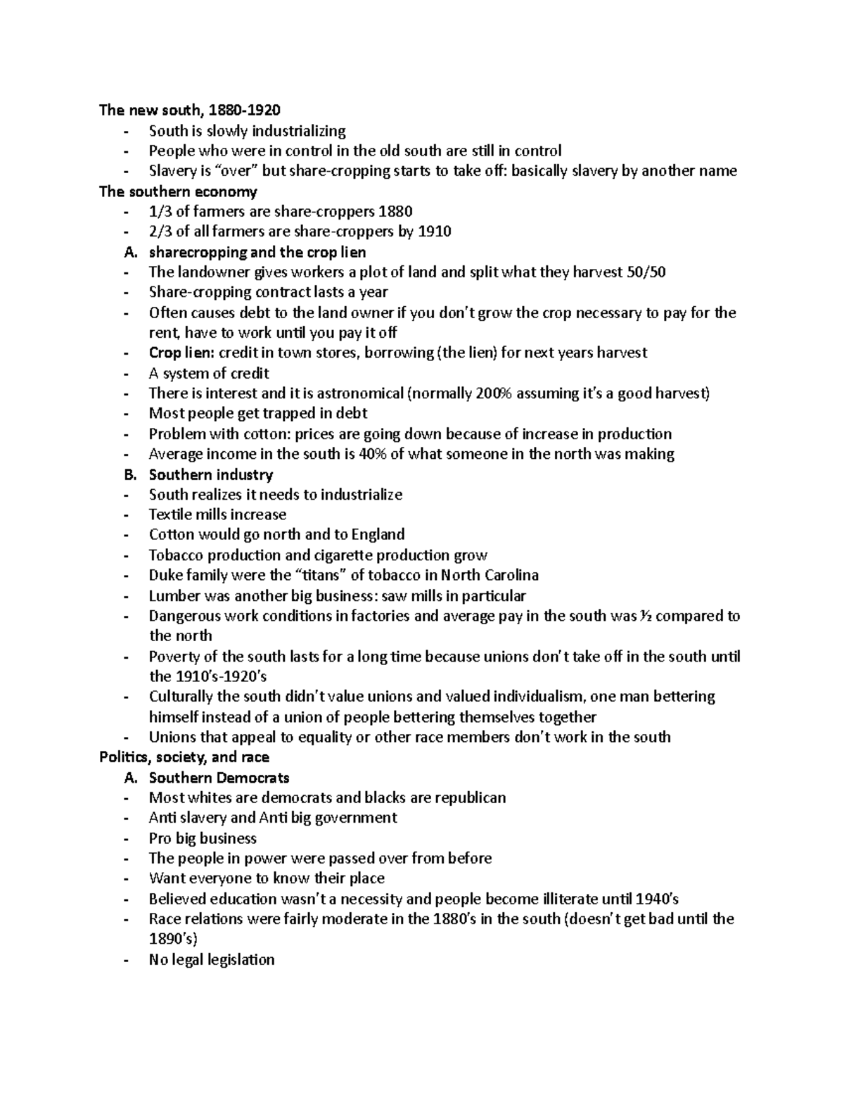 The new south - sharecropping and the crop lien The landowner gives ...