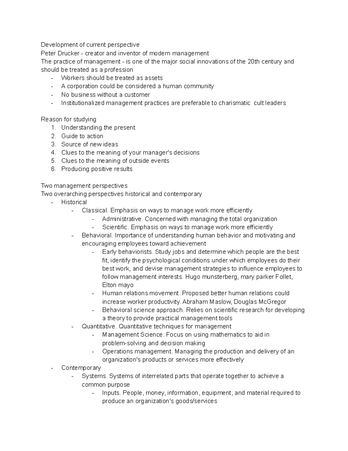 MGT 300 Chapter 2 - Development of current perspective Peter Drucker ...
