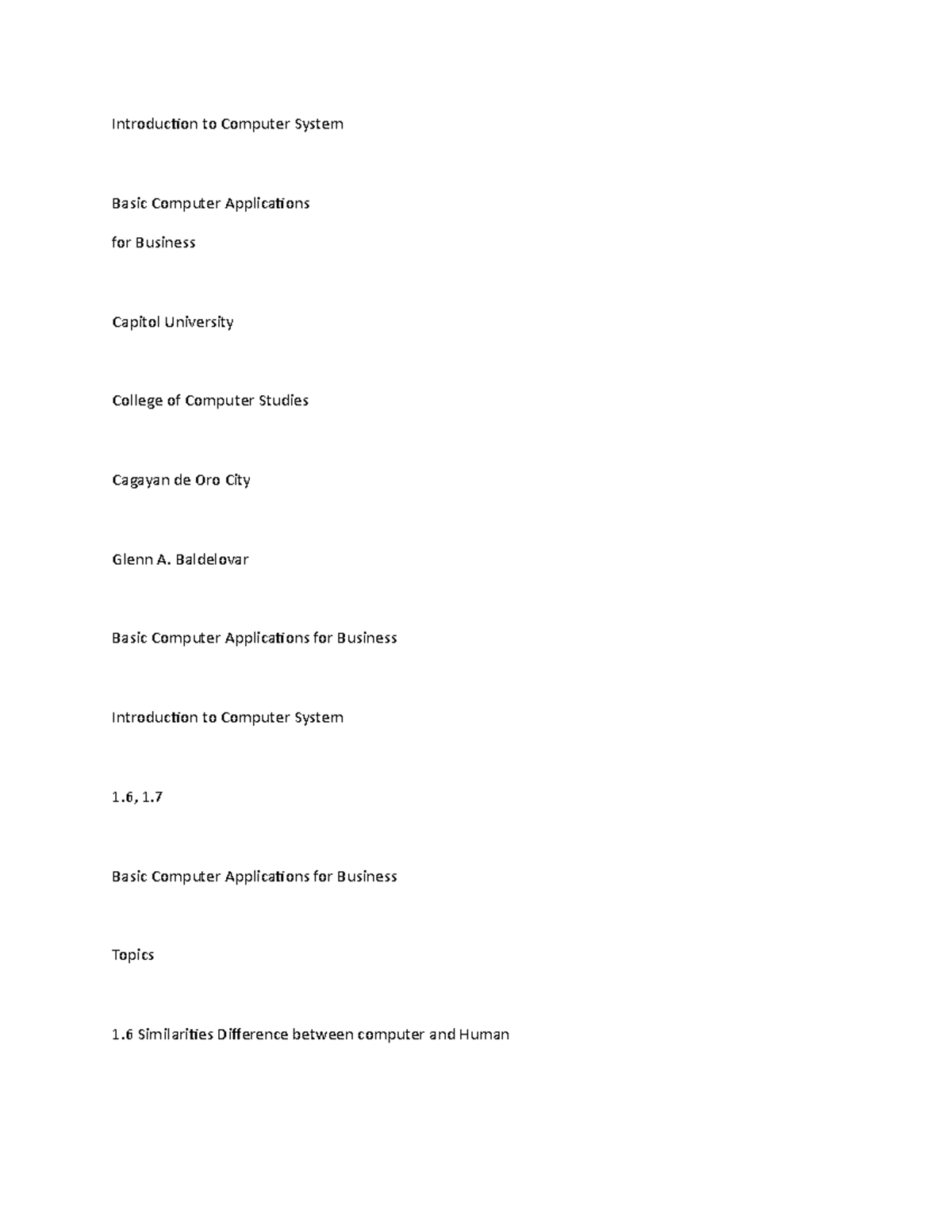 Introduction To Computer System Baldelovar Basic Computer