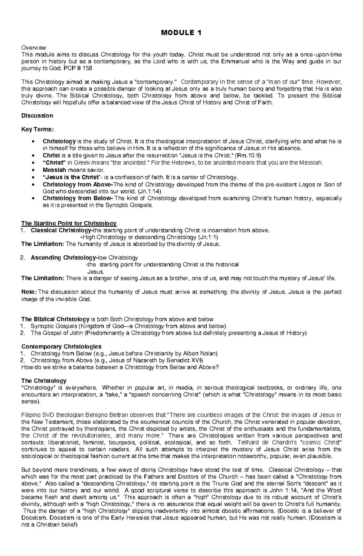 Module 1 - THEOLOGY - MODULE 1 Overview This module aims to discuss ...