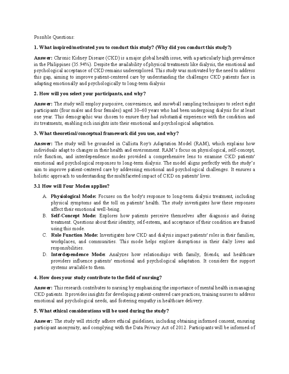 Possible-Questions - reviewer - Possible Questions: What inspired ...