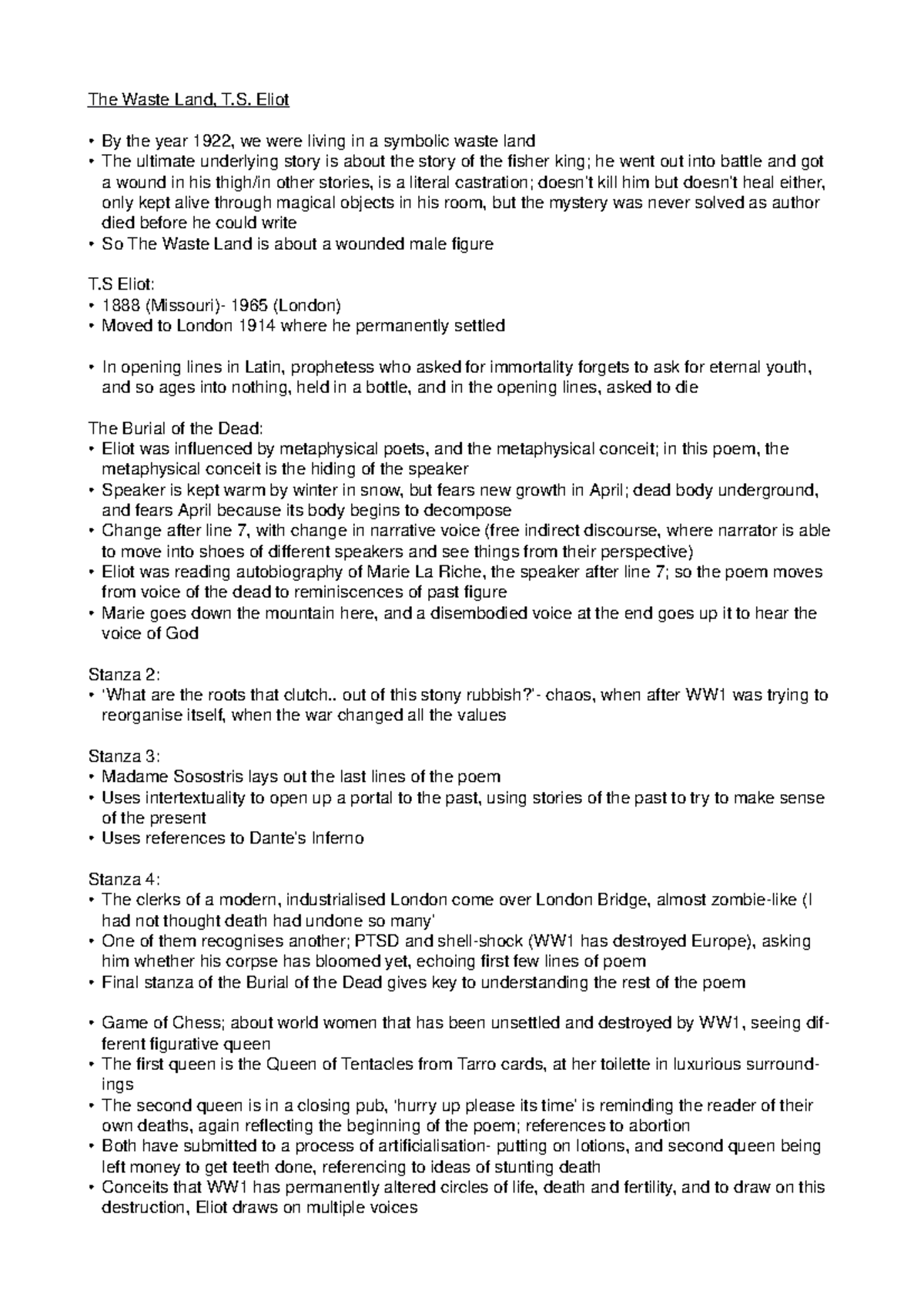 The Waste Land - Lecture notes 4 - The Waste Land, T. Eliot • By the ...