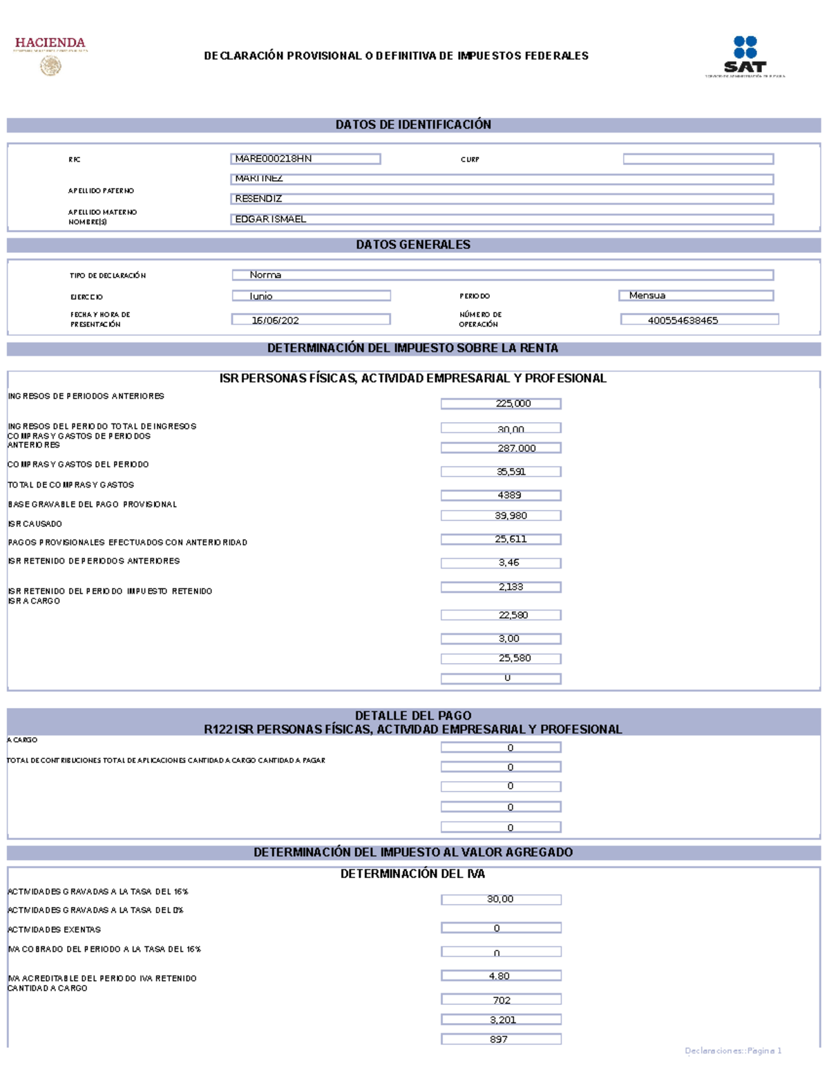 Declaracion Acuse Edgar 2024 - DECLARACIÓN PROVISIONAL O DEFINITIVA DE IMPUESTOS FEDERALES - Studocu