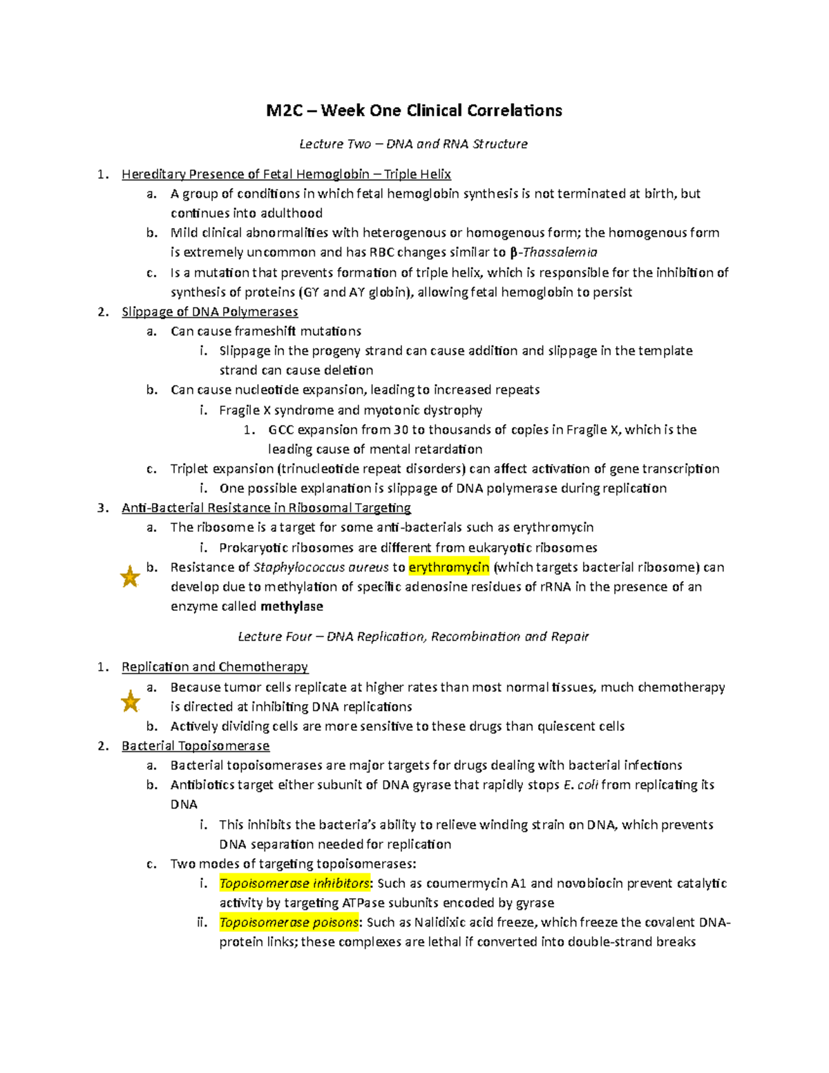 Week 1-2 - Clinical Correlations and Pharmacology - M2C – Week One ...