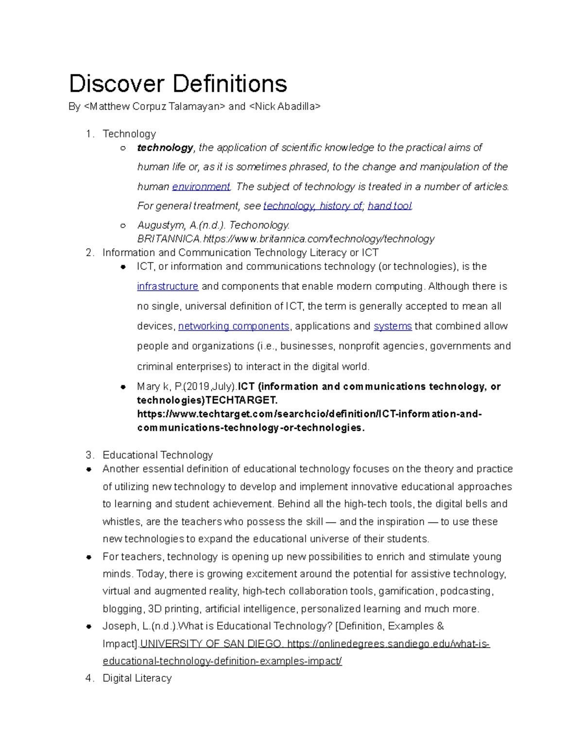 Matthew Corpuz Talamayan - Discover Definitions - Discover Definitions By