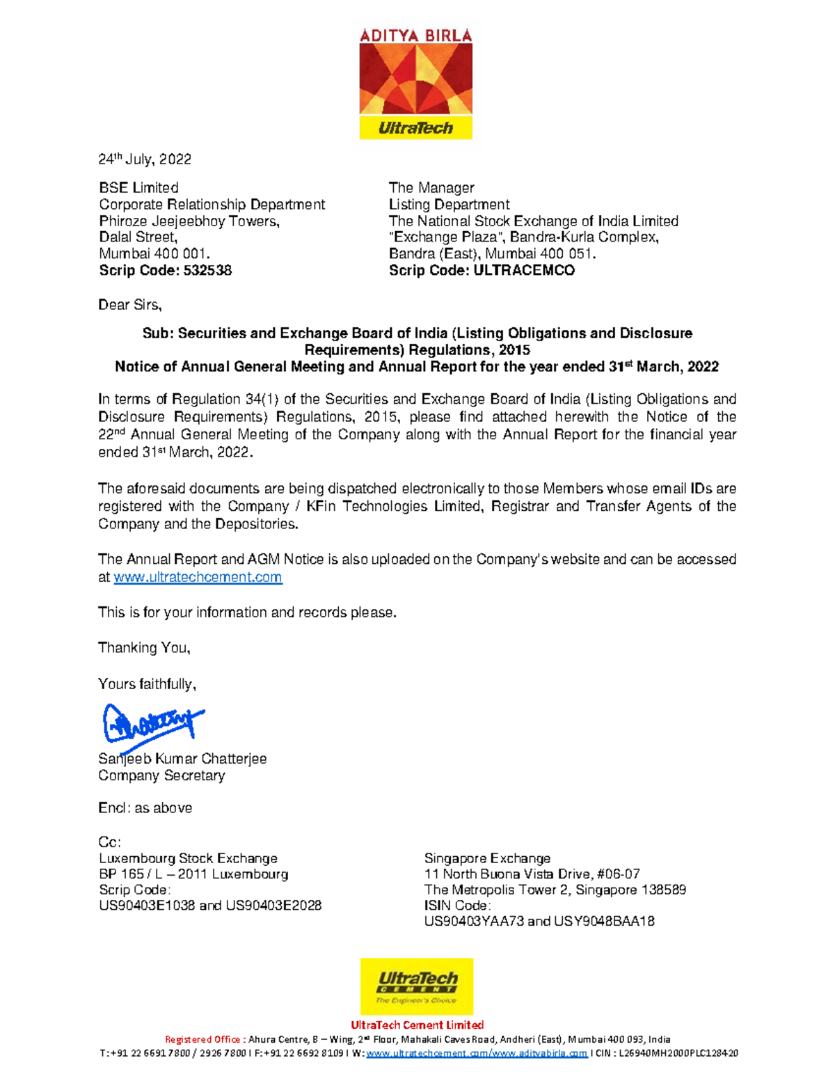 Ultratech - UltraTech Cement Limited Registered Office : Ahura Centre ...