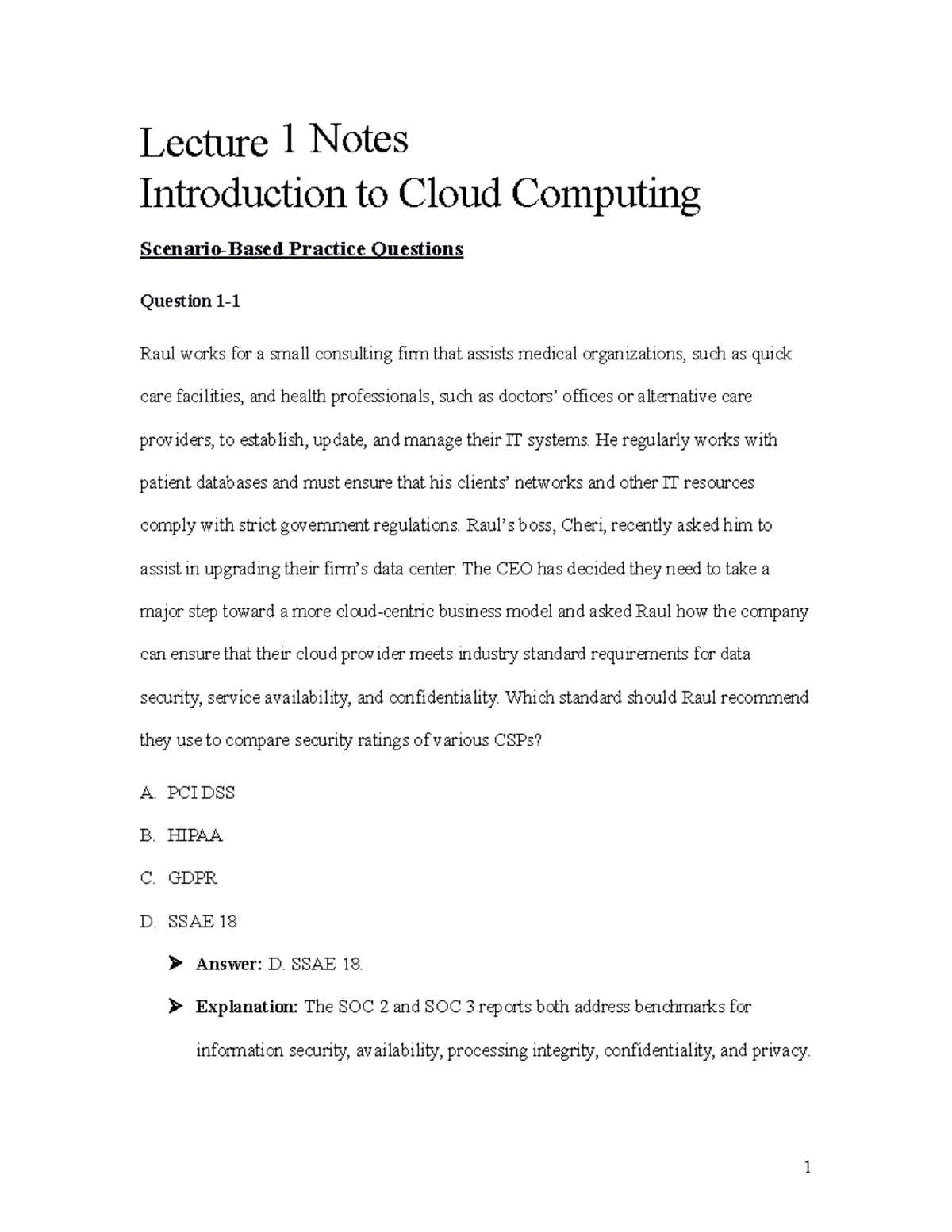 Test1 Helpful handout 1 - Lecture 1 Notes Introduction to Cloud ...