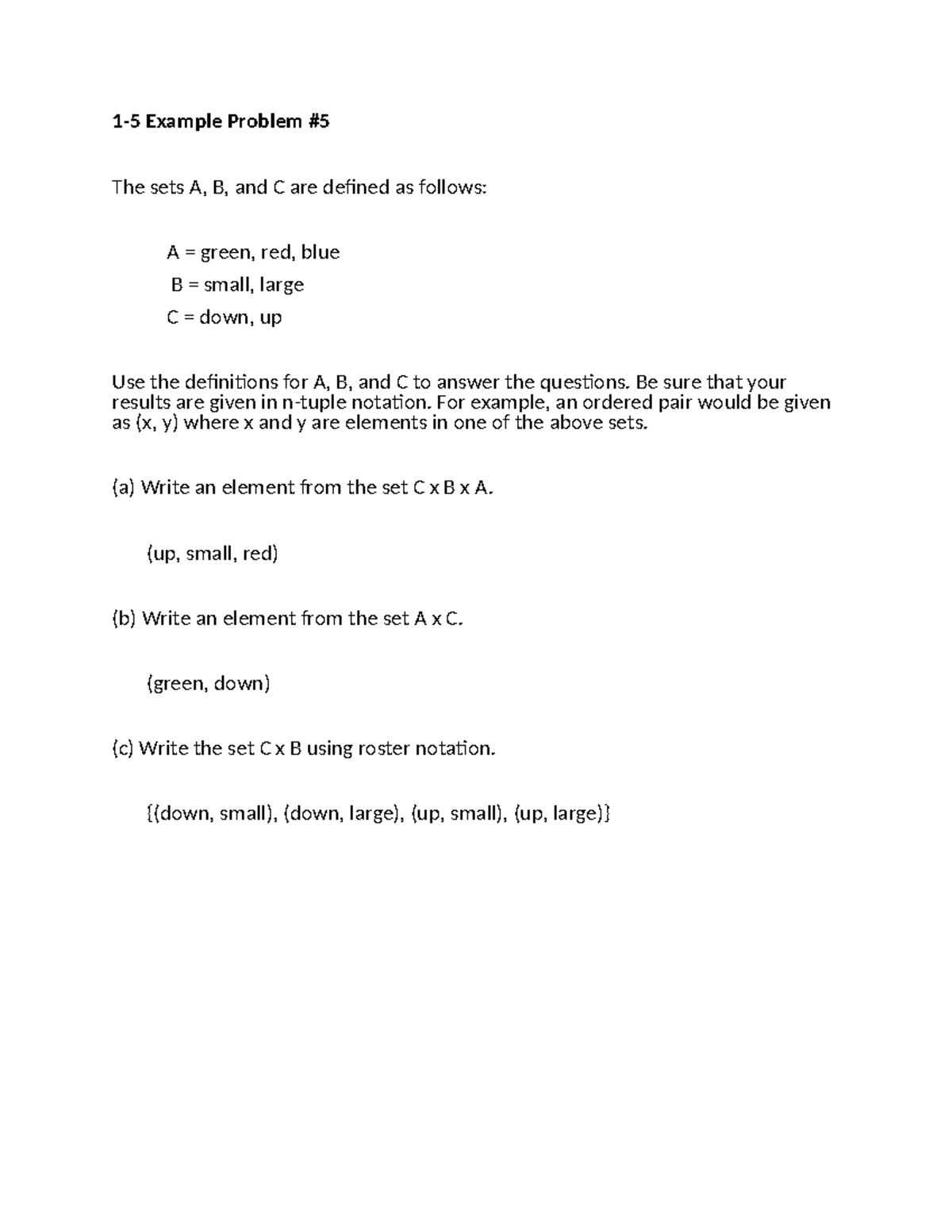 1-5 Example Problem #5 - N/a - 1-5 Example Problem # The sets A, B, and ...