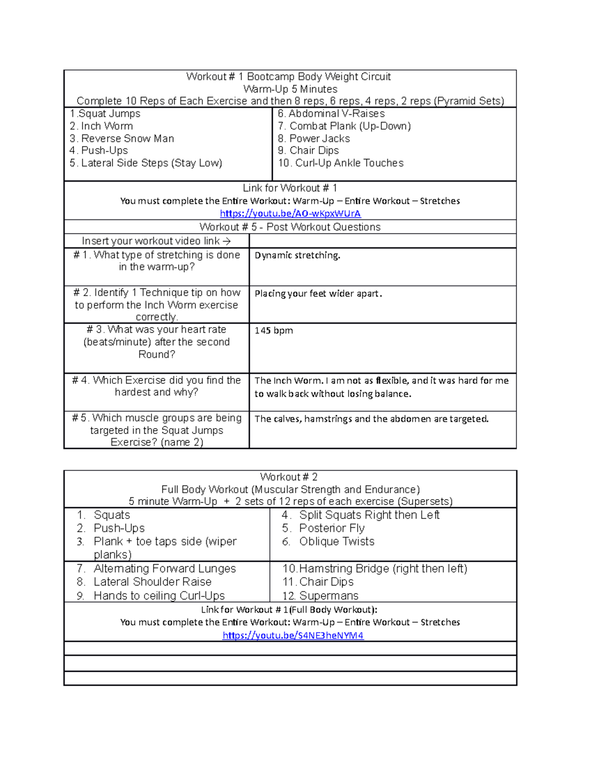 Make up assignment - Hwnr - Workout # 1 Bootcamp Body Weight Circuit ...