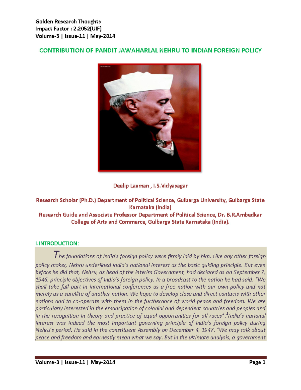 Nehru foreign policy - GE 3rd sem - Impact Factor : 2(UIF) Volume-3 ...