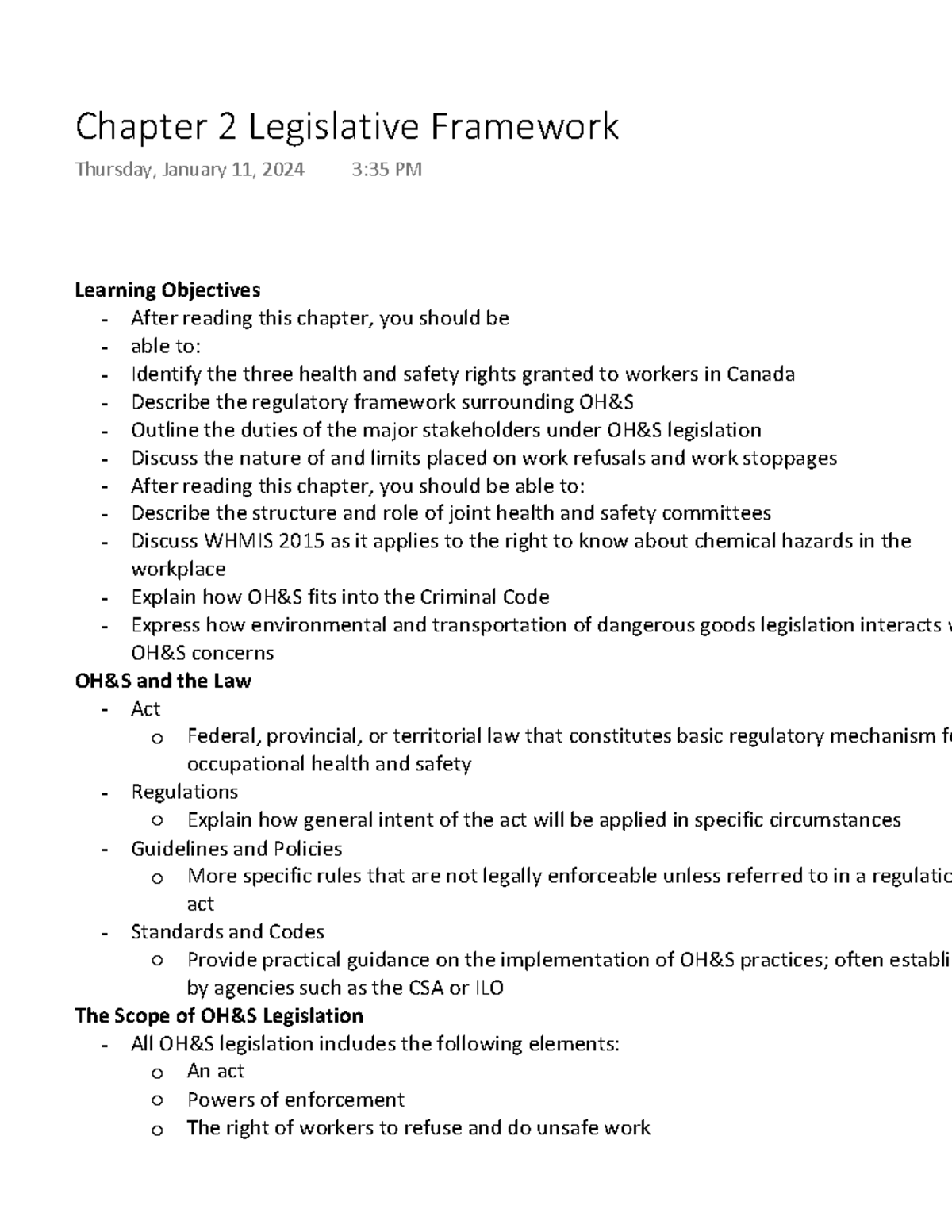 Chapter 2 Legislative Framework - Learning Objectives After reading ...