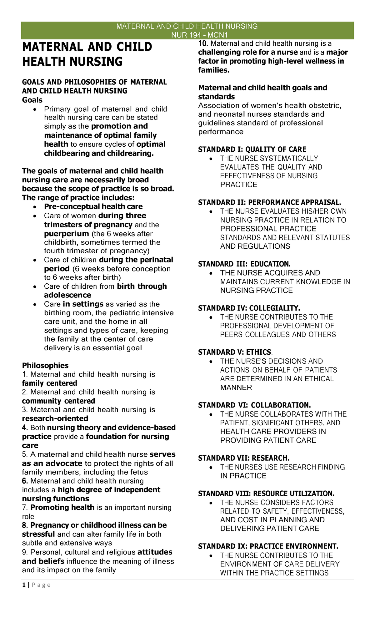 Nur-194-mcn1-summarize - NUR 194 – MCN MATERNAL AND CHILD HEALTH ...