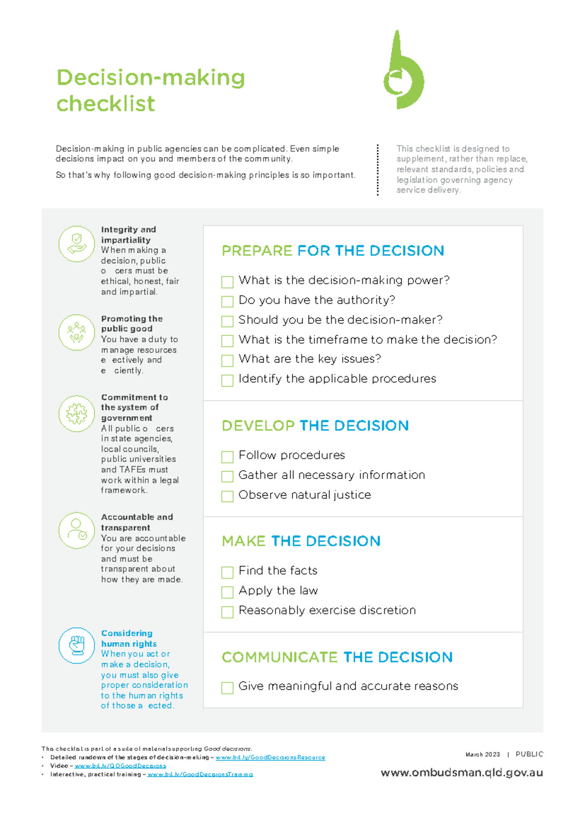 Queensland Ombudsman - Good decisions checklist - Public - ombudsman ...