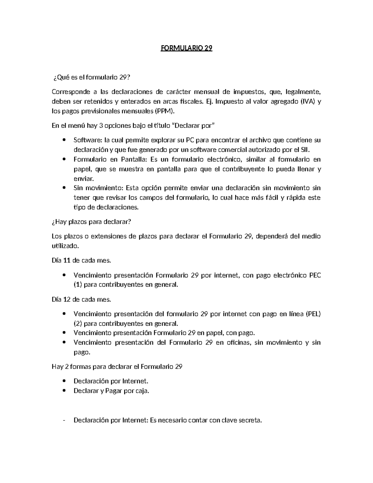 Formulario 29 - FORMULARIO 29 ¿Qué es el formulario 29? Corresponde a ...