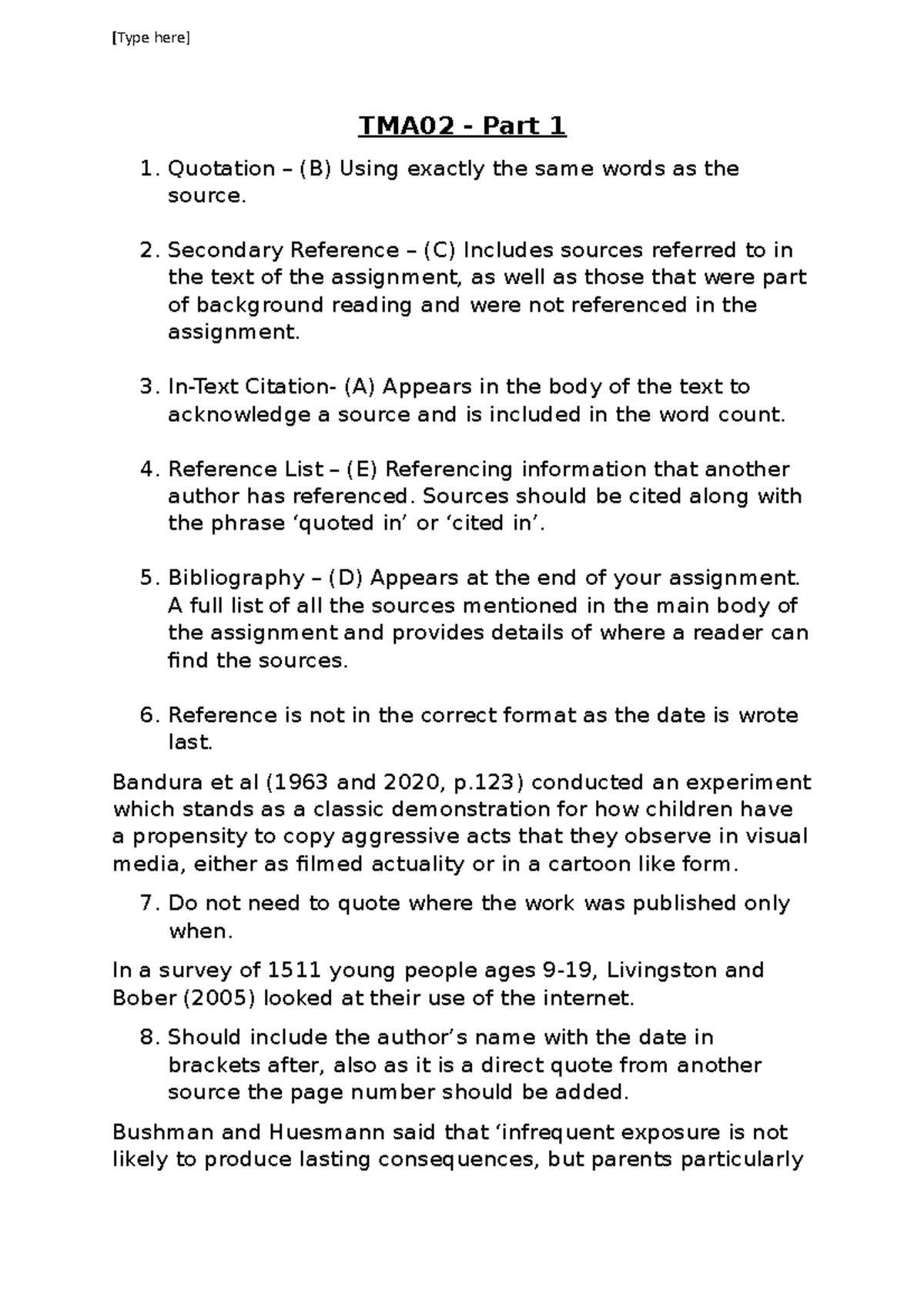 DE100 TMA02 - TMA02 - Part 1 Quotation – (B) Using exactly the same words as the source ...