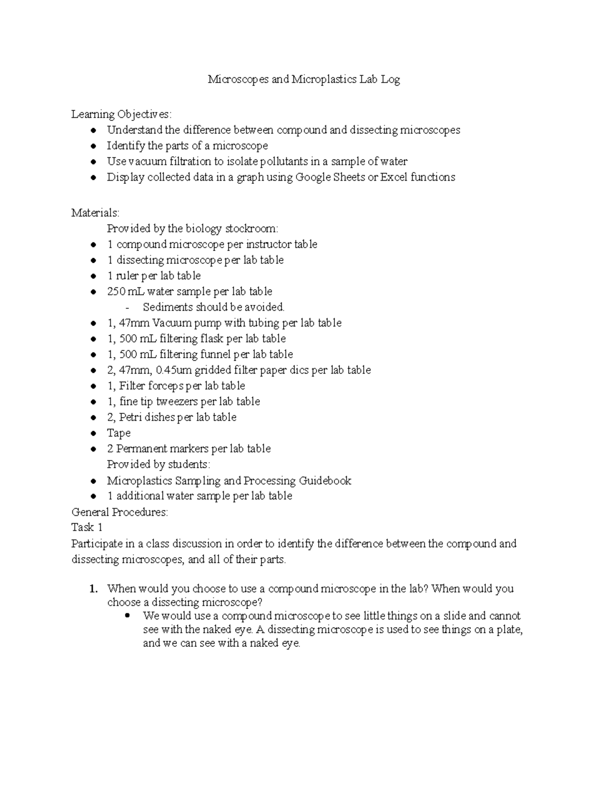 Microscopes and Microplastics Lab Log - Microscopes and Microplastics ...