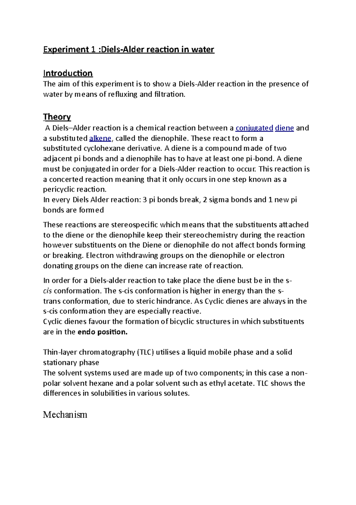 Experiment 1 - Diels Alder - Experiment 1 :Diels-Alder reaction in ...