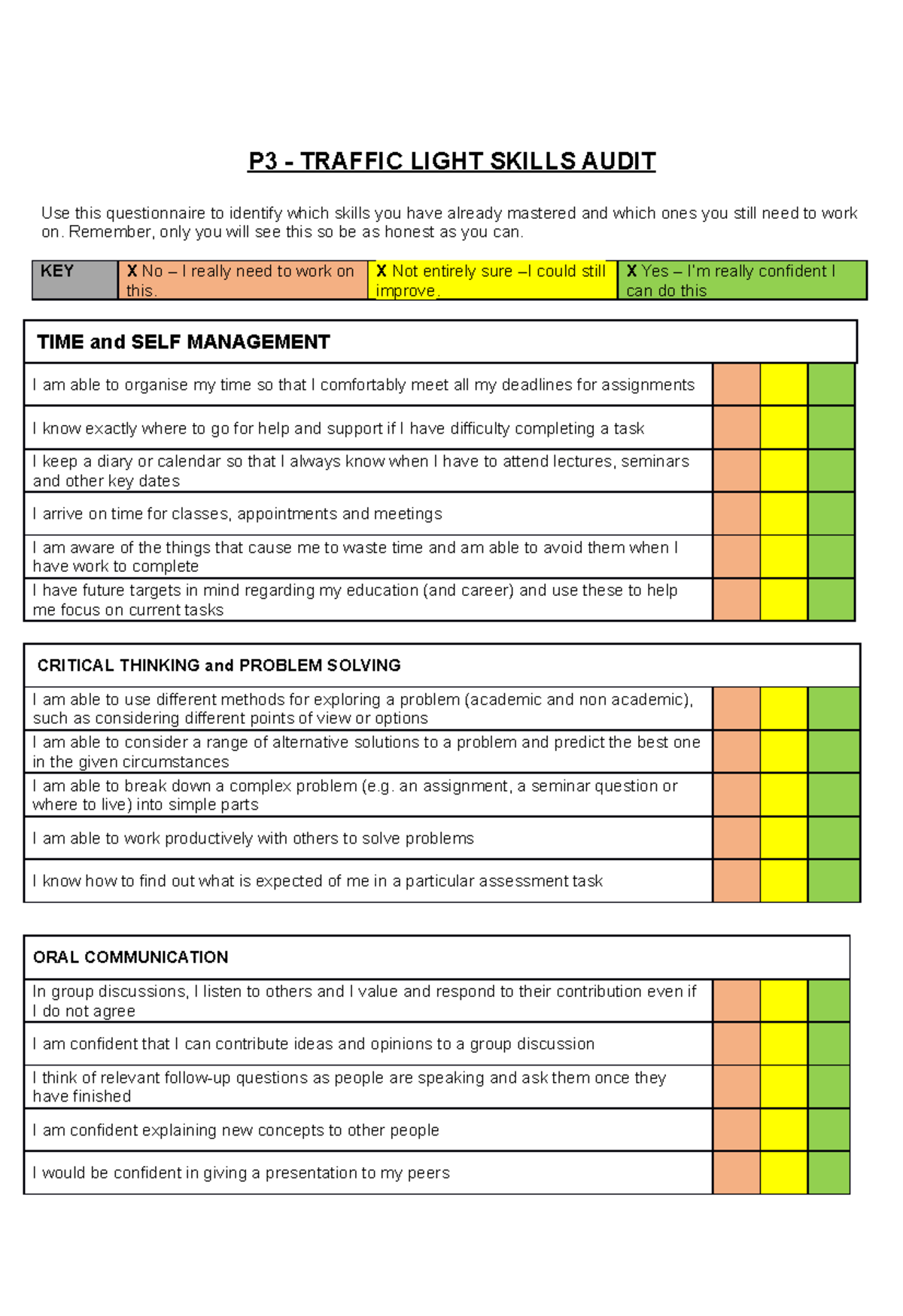 Traffic Light Skills Audit P3 TRAFFIC LIGHT SKILLS AUDIT Use This traffic-light-skills-audit-p3-traffic-light-skills-audit-use-this