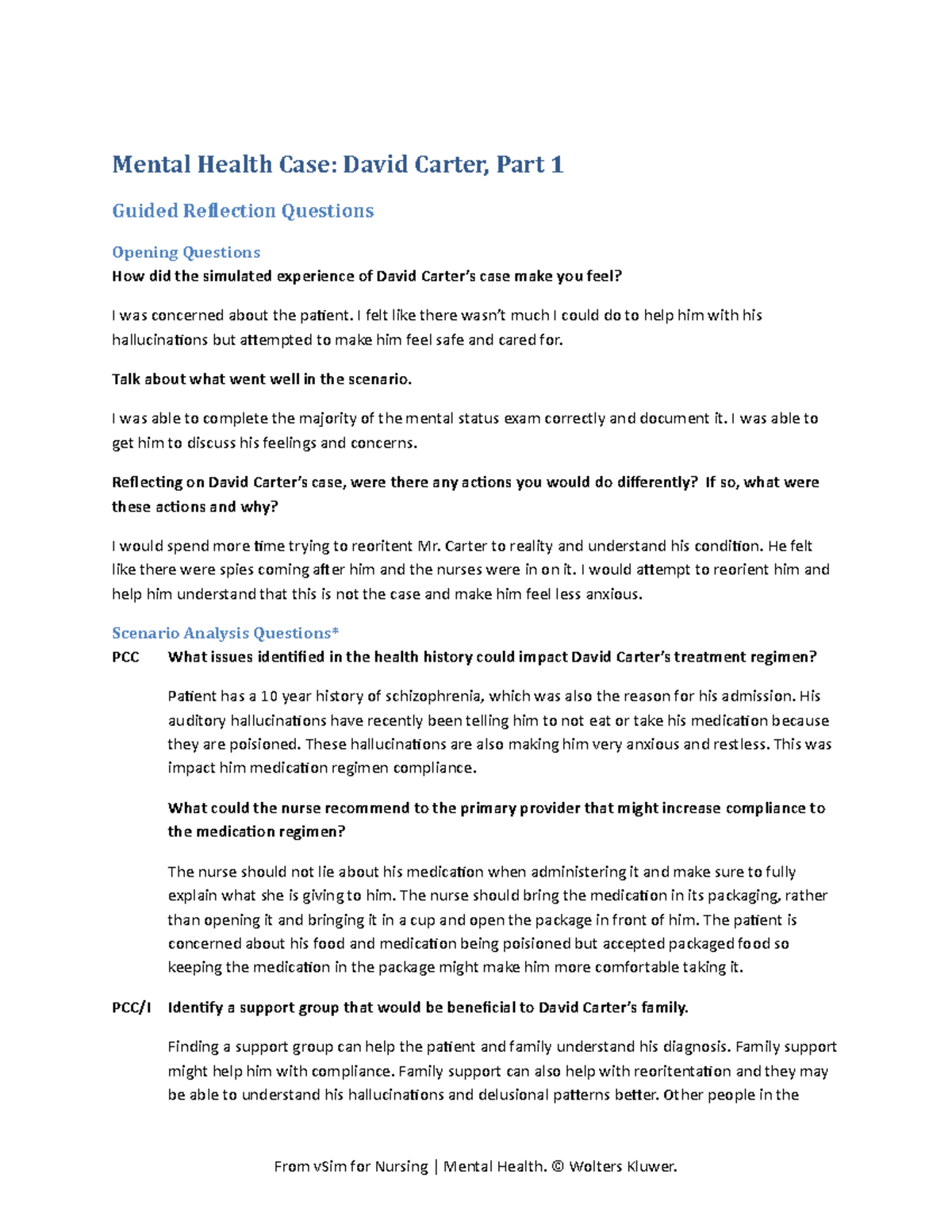 Mental Health David Carter Part 1 GRQ - Mental Health Case: David Carter, Part 1 Guided ...