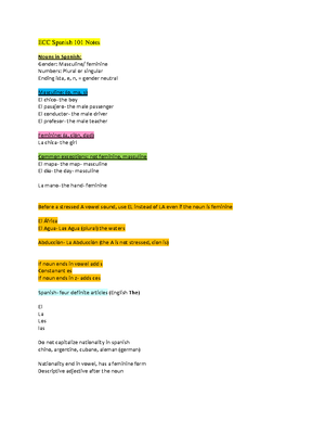 Spanish 101 Notes 1 - ECC Spanish 101 Notes TITLE = Formal Terms Tu ...
