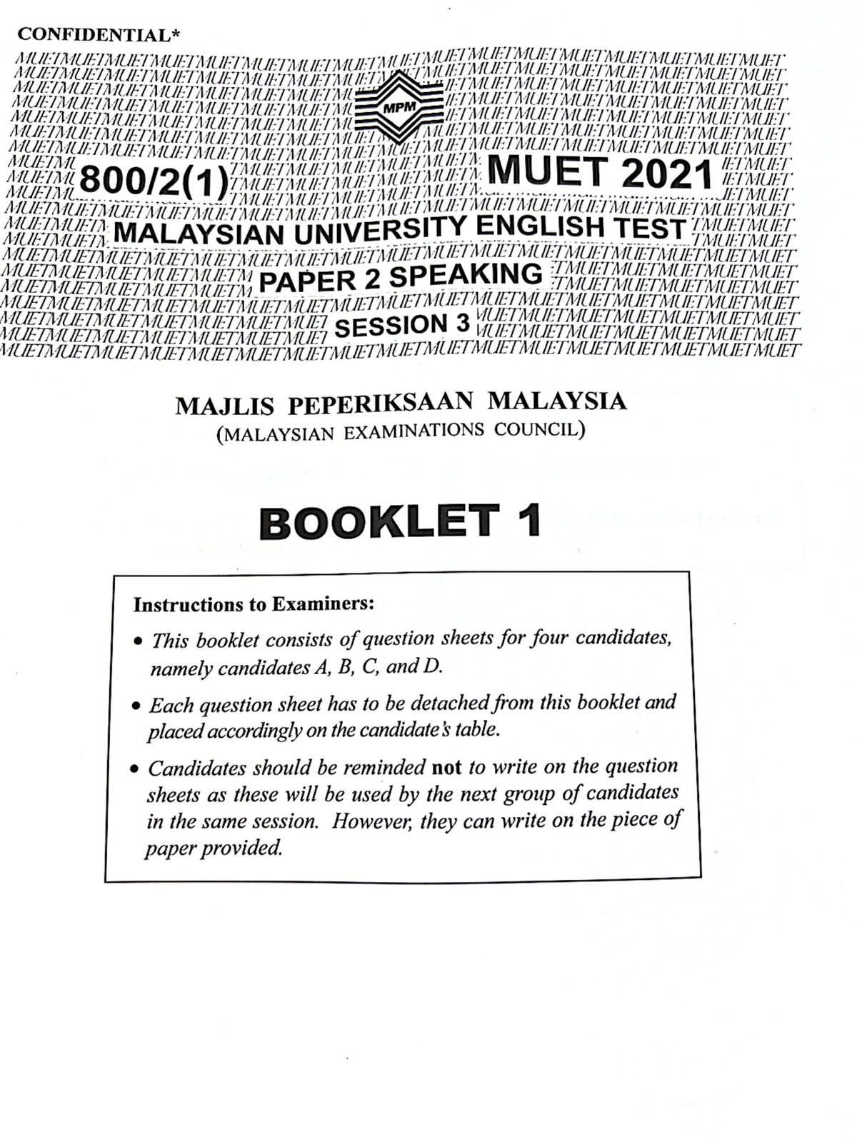 MUET 2021 S3 Booklet 1 - example muet - English - Studocu