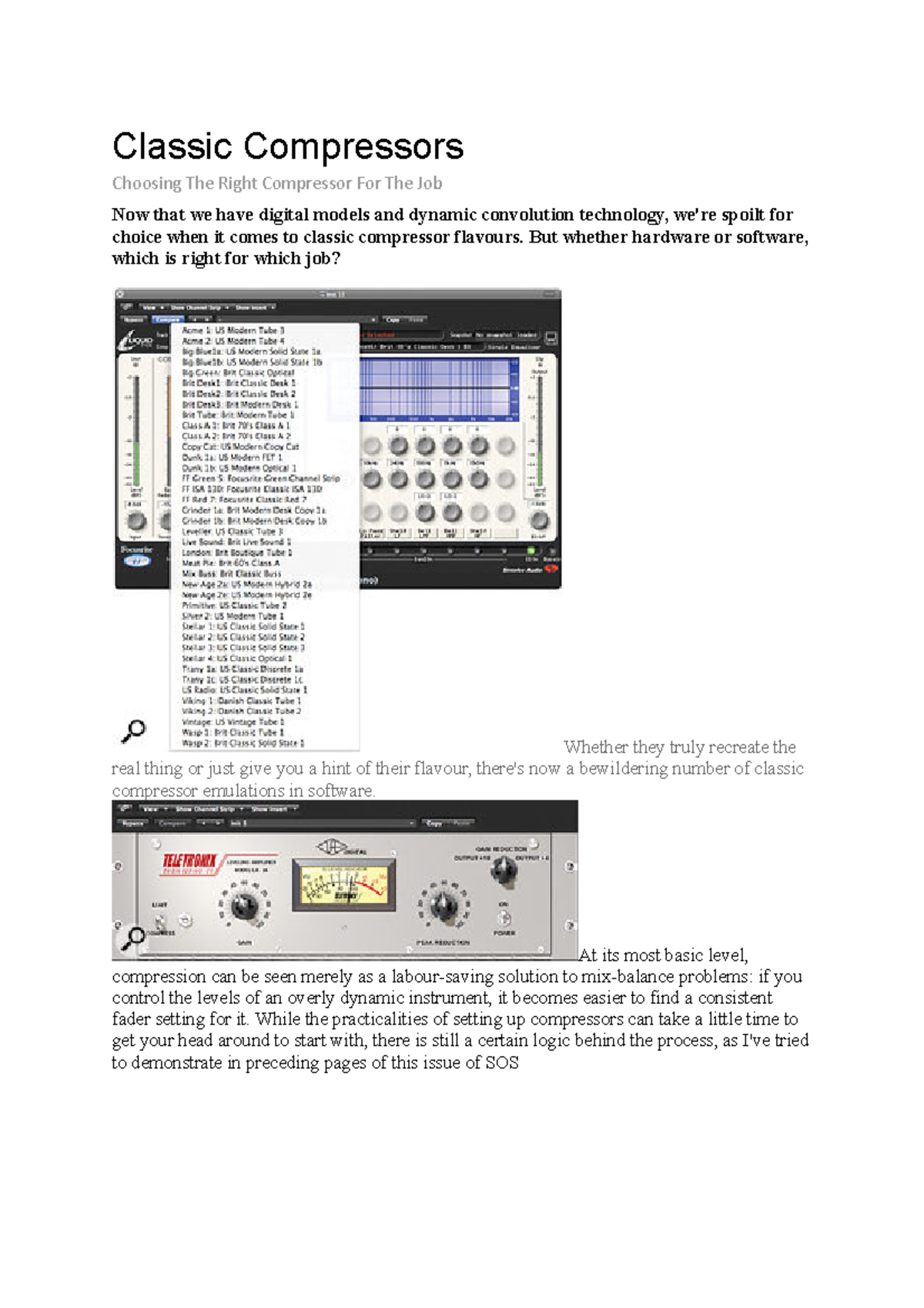 Classic Compressors - notes - Classic Compressors Choosing The Right ...
