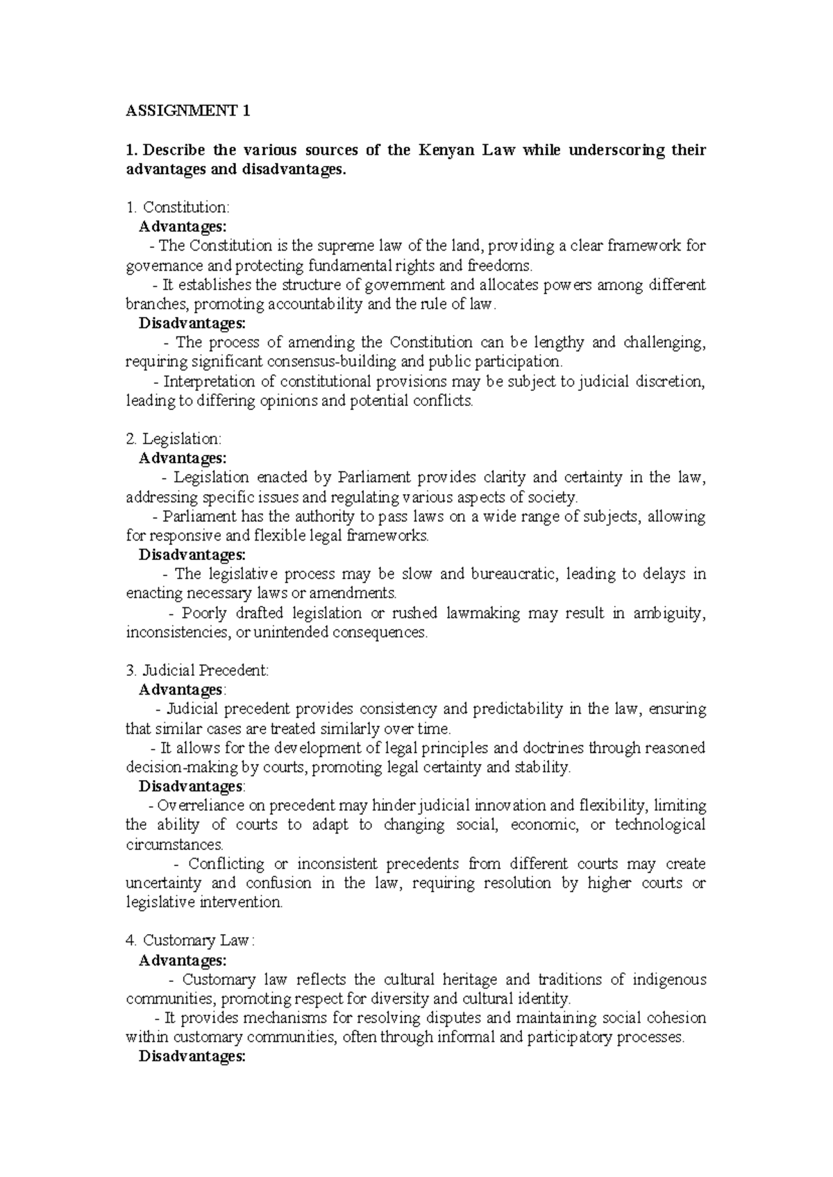 Assignment 1 - ASSIGNMENT 1 Describe the various sources of the Kenyan ...