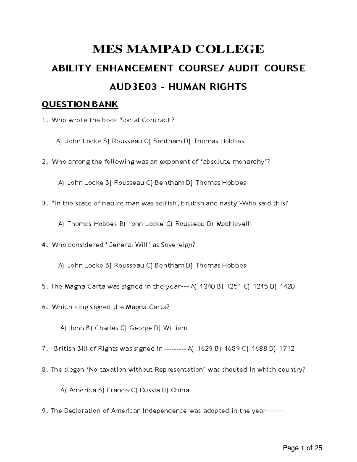 MES-Human Rights - MES MAMPAD COLLEGE ABILITY ENHANCEMENT COURSE/ AUDIT ...