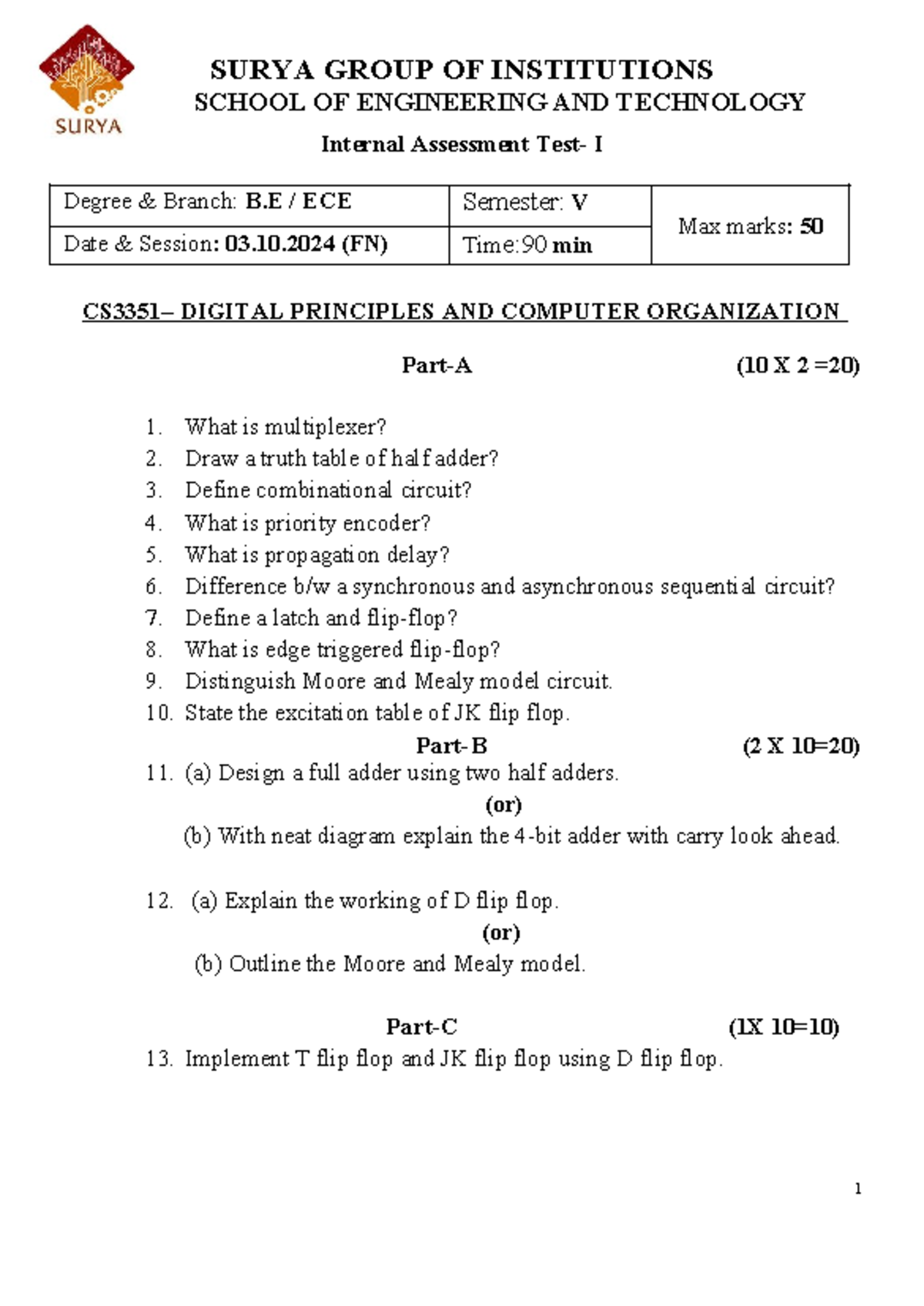 CSE 2ND YEAR IAT I CS3351-DPCO - SURYA GROUP OF INSTITUTIONS SCHOOL OF ...