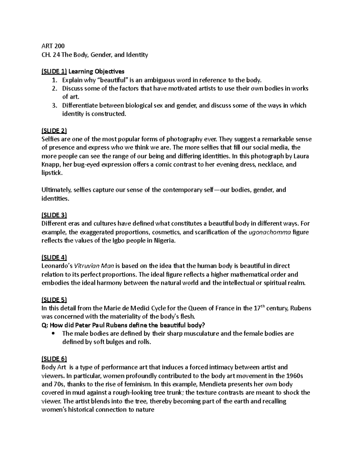 CH. 24 The Body, Gender, and Identity - ART 200 CH. 24 The Body, Gender ...