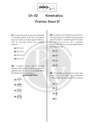 Kinematics Practice sheet 02 - Ch-02 Kinematics Practice Sheet 02 Q1 ...