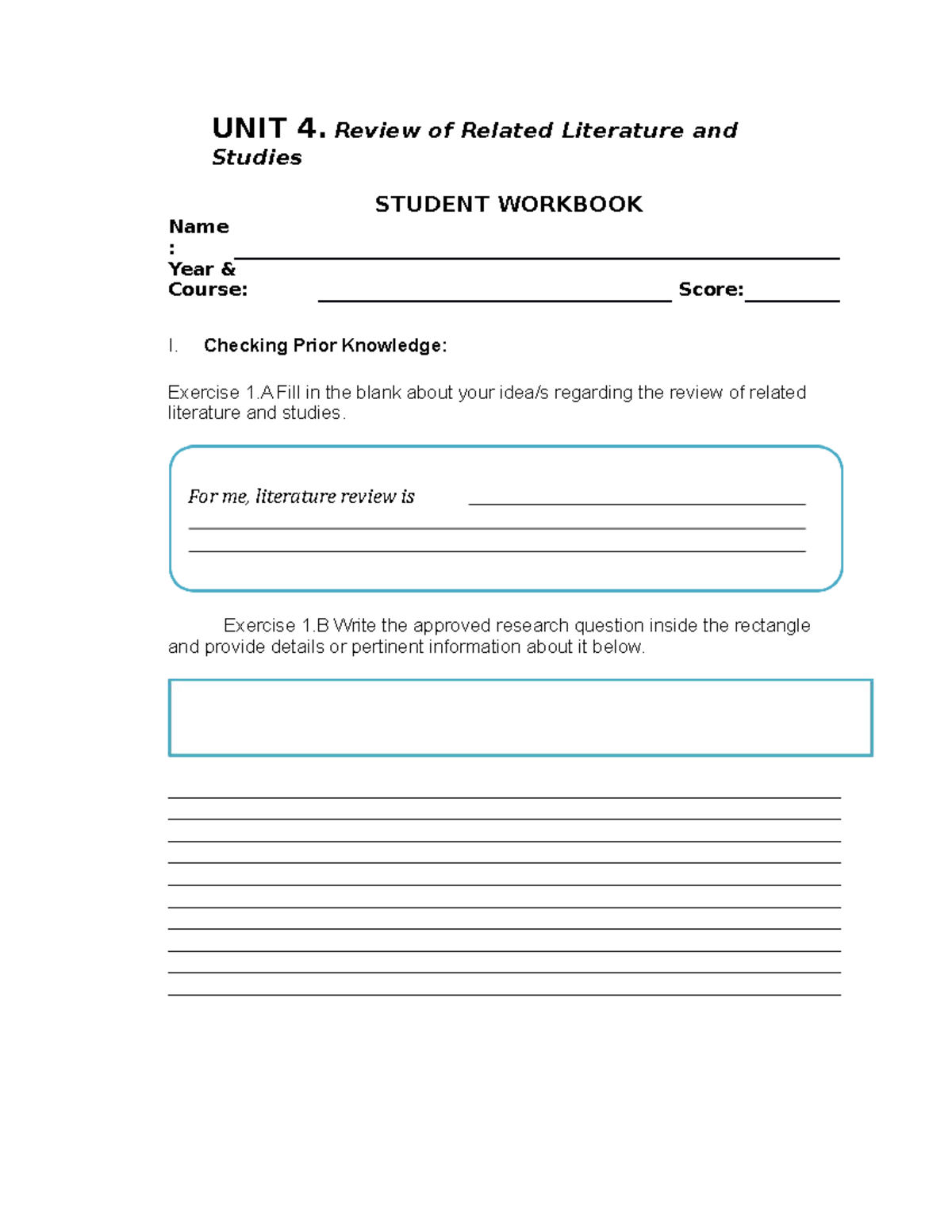 Worksheet 4 research Workbook-1st Sem-2020 - UNIT 4. Review of Related ...