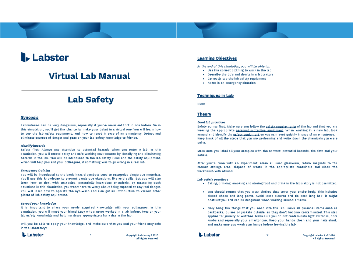 01 Lab Safety Manual - This document is for the corresponding Lab ...