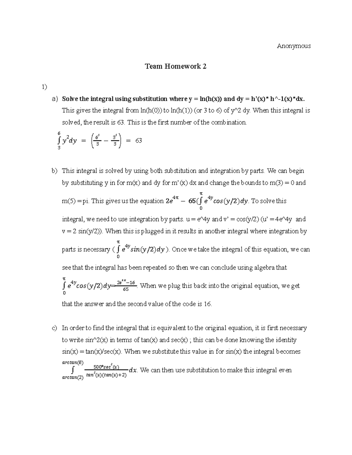 Math 116 team homework 2 - Anonymous Team Homework 2 1) a) Solve the ...
