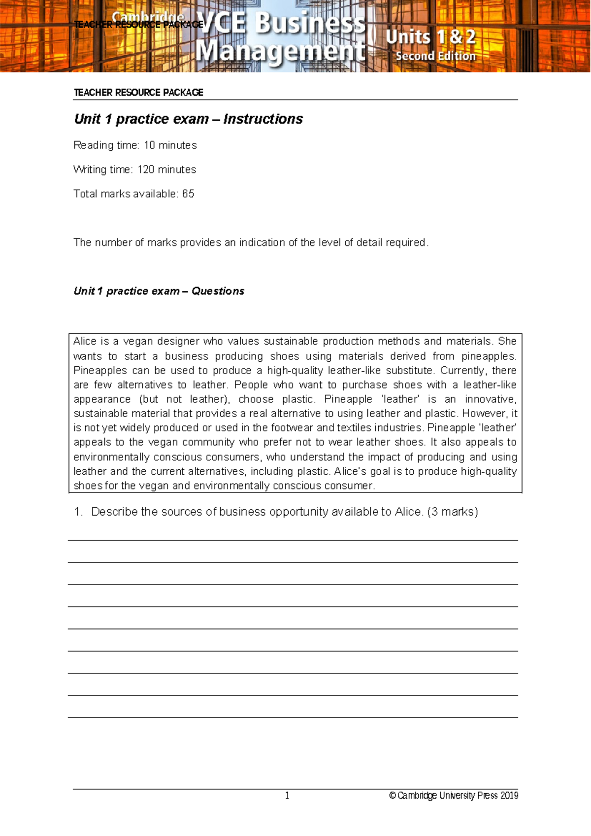 Bus Man Units 1&2-Unit1Exam - TEACHER RESOURCE PACKAGE Unit 1 practice exam – Instructions ...