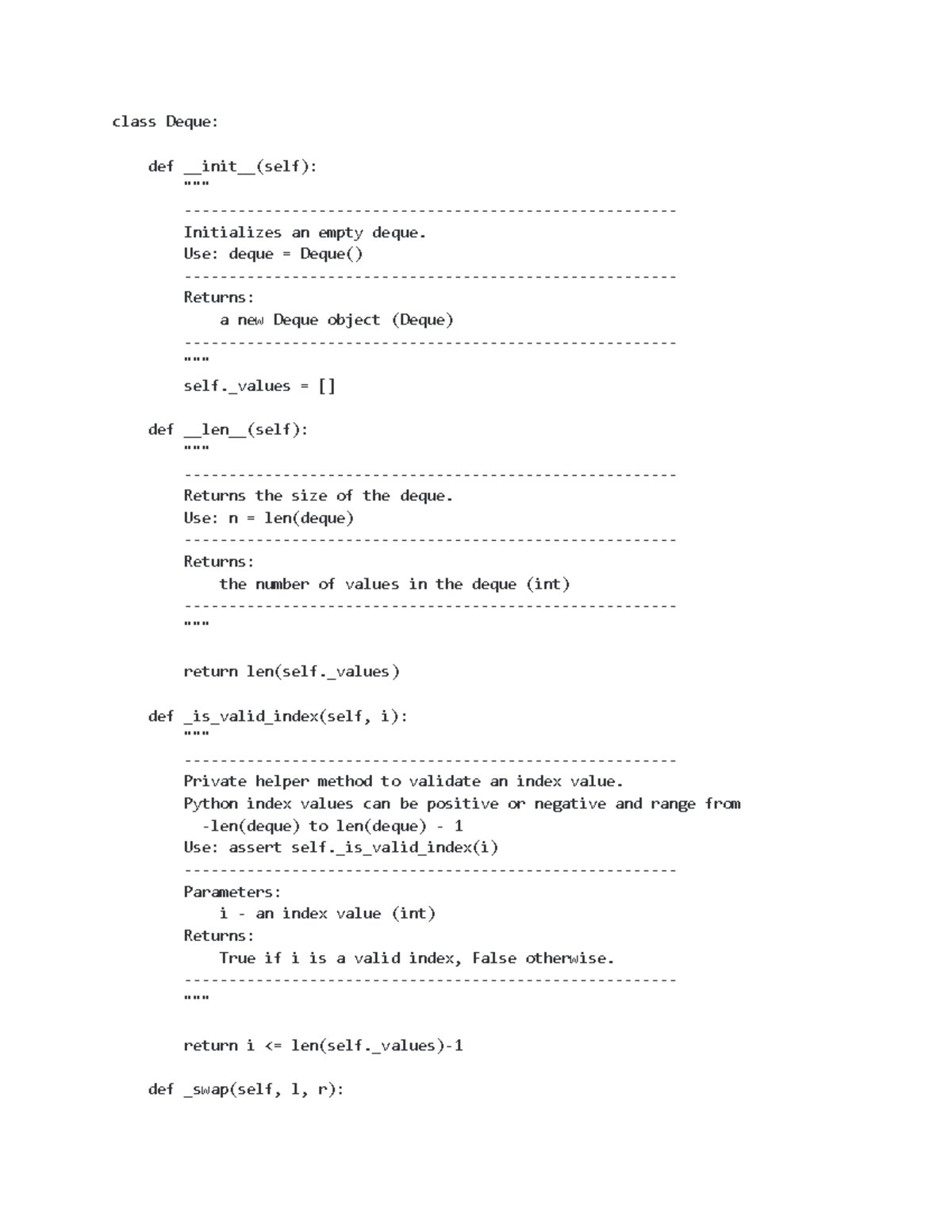 Dequeue - Lecture Code - class Deque: def init(self): """ - Initializes ...