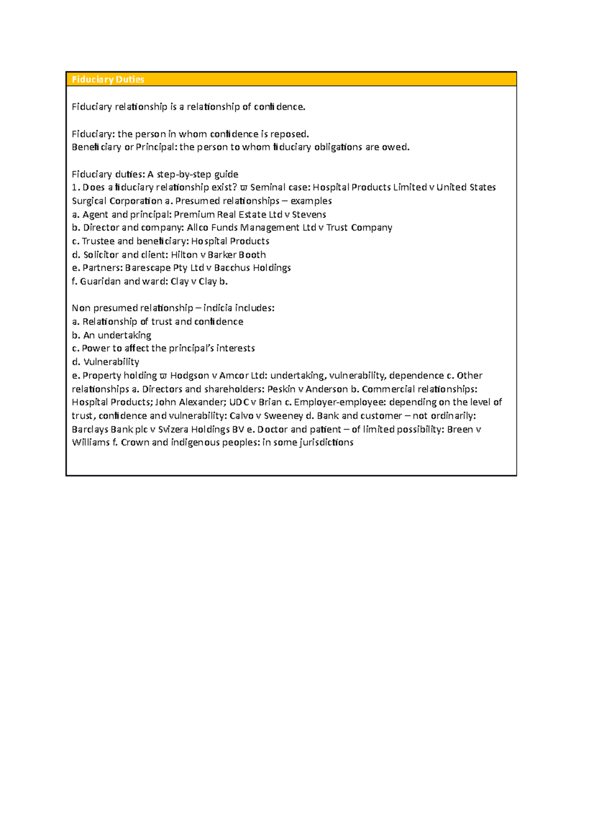 Fiduciary Duties Notes - Fiduciary Duties Fiduciary relationship is a ...